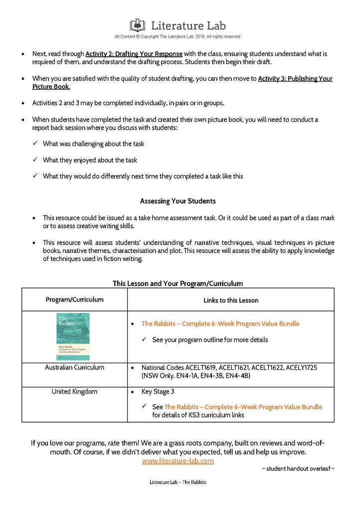 The Rabbits Worksheet: Creating Your Own Picture Book – The Literature Lab